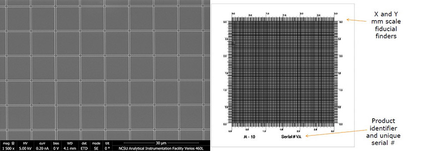 EM-Tec M-1 and M-10 Grid Pattern Calibration Standards